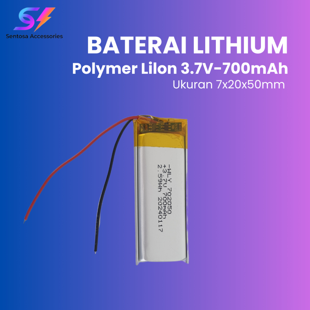 Jual Baterai Lithium Polymer 702050 3.7Volt 700mAh Baterai Polimer 3.7V ...