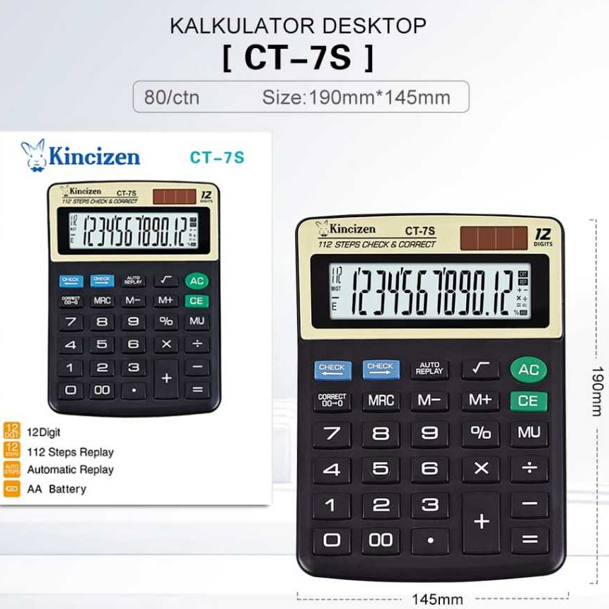 Jual KALKULATOR KINCIZEN CT-7S CALCULATOR baterai AA mudah 12 digit cek ...