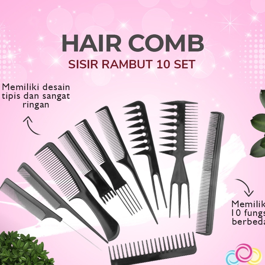 Jual Sisir Rambut SALON Profesional 1 Set 10pcs Anti Static Hair Combs ...