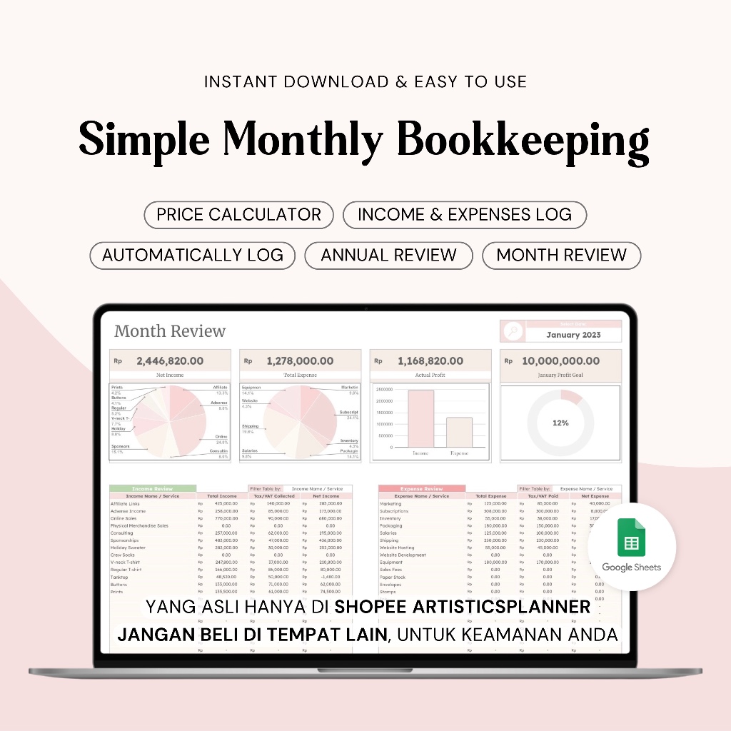 Jual Bookkeeping for Small Business Spreadsheet | Template | Ultimate ...