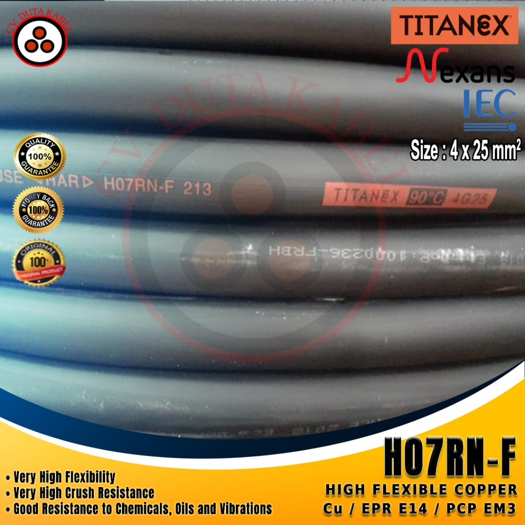 Jual Kabel Rubber H07RN-F 4x25 mm2 TITANEX /4x25 mm/4 x 25 mm2/4x25mm2 ...