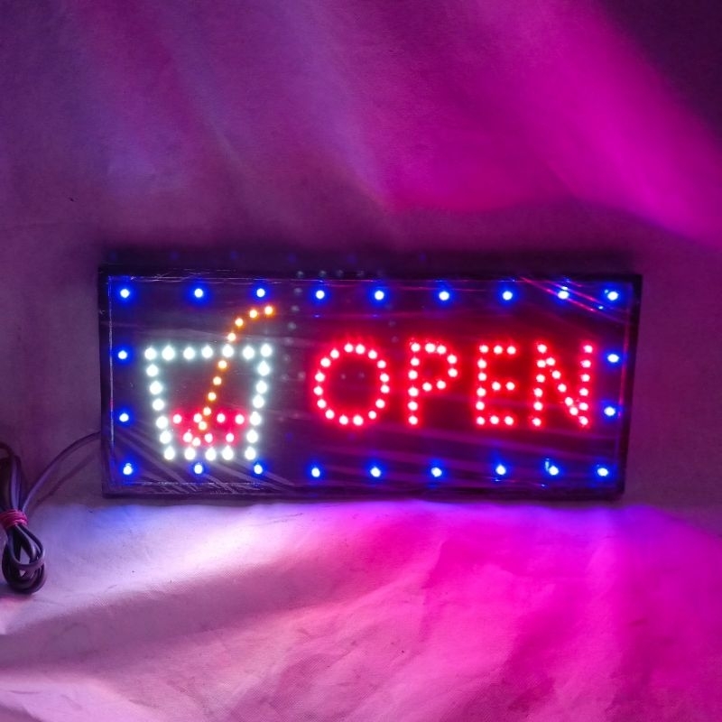 Jual Papan lampu led tulisan OPEN + gelas new | Shopee Indonesia