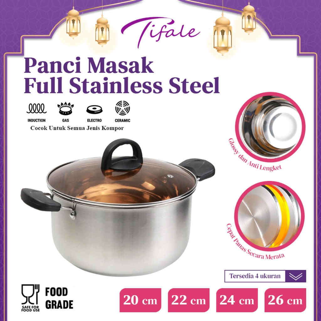 Jual Tifale Panci Soup Pot Full Stainless Steel 20/22/24/26 High ...