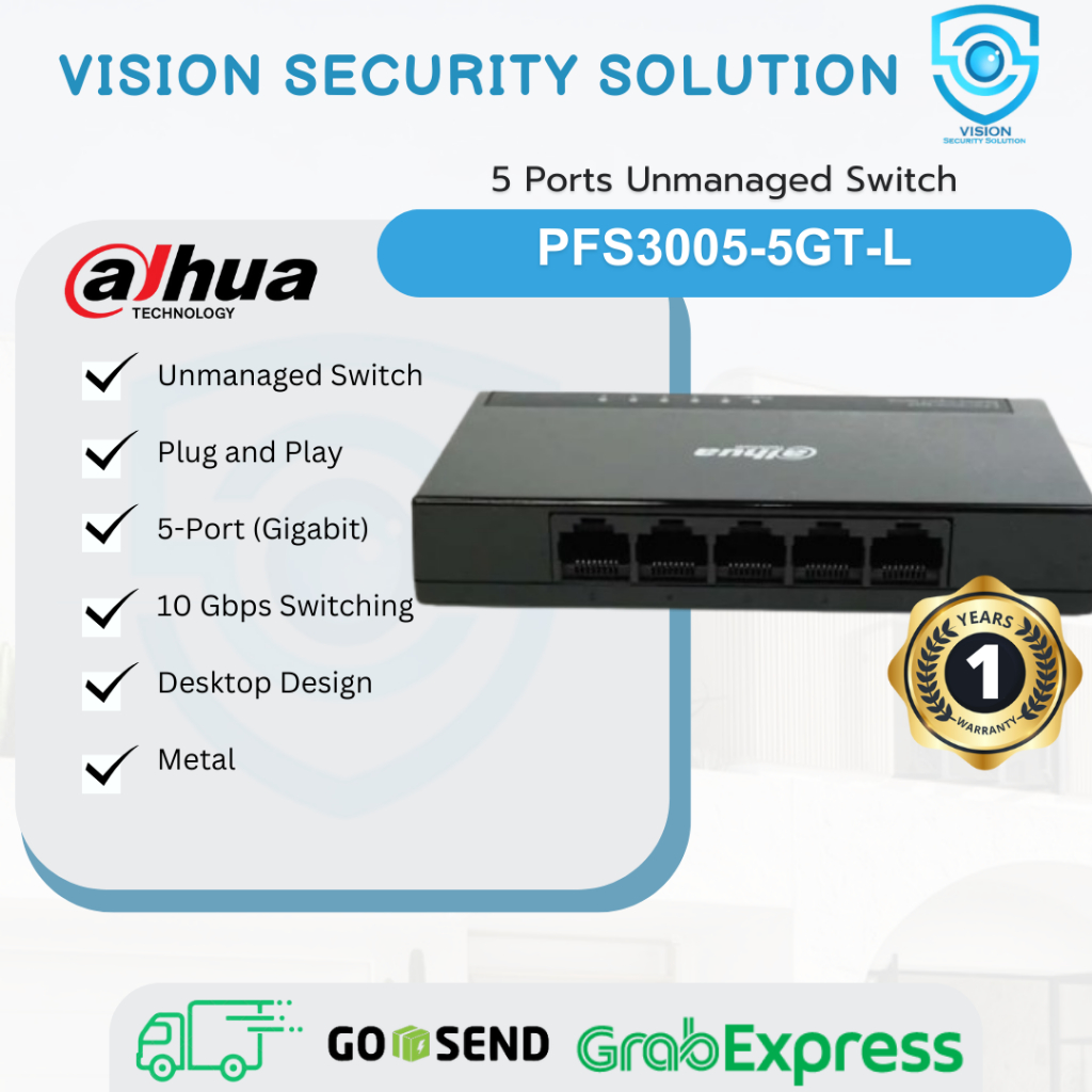 Jual Unmanaged Desktop Switch Dahua 5 Port PFS3005-5GT-L Gigabit ...