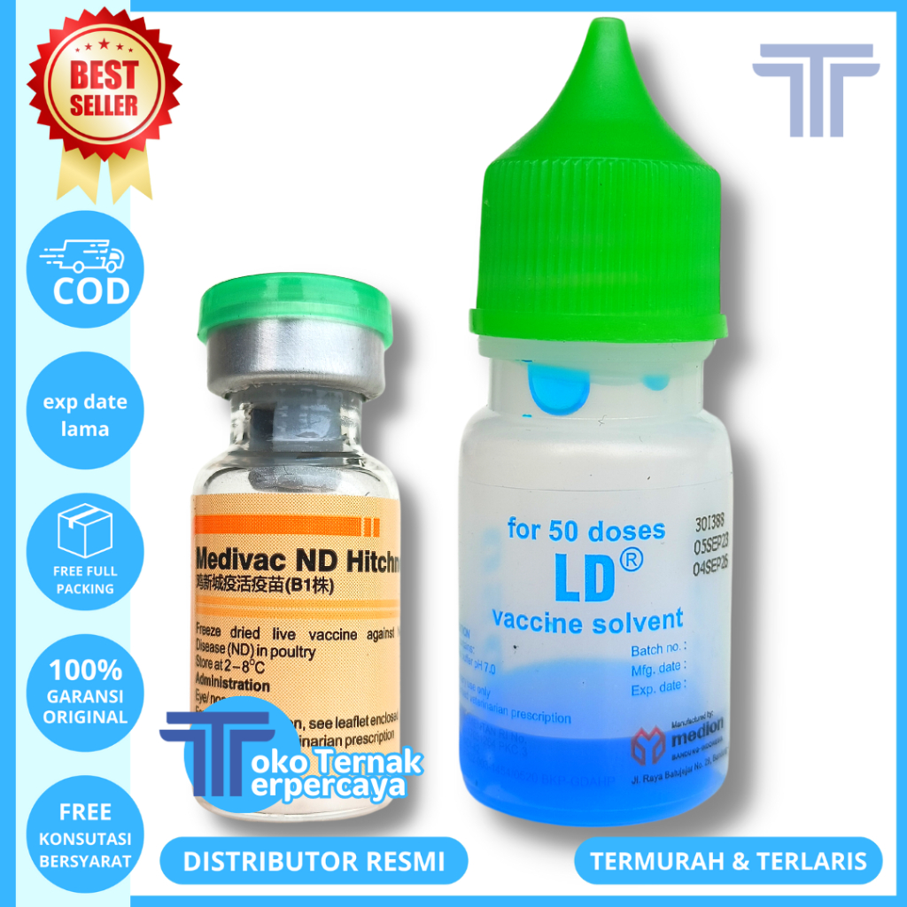 Jual VAKSIN ND HITCHNER B1 DOSIS 50 EKOR + PELARUT MEDIVAC MEDION ...