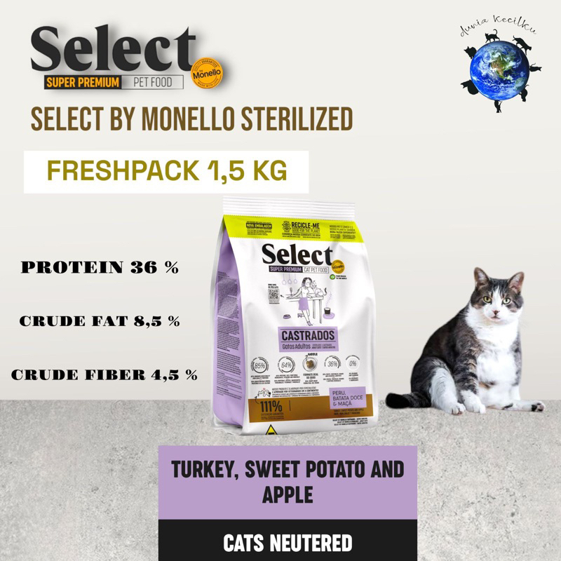 Jual Select By Monello Sterilized Adult Cats - Super Premium Cat Food ...