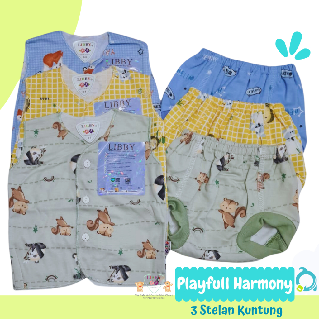 Jual LIBBY 3 Stelan Kuntung Motif Size Newborn | 3-6 Bulan | Shopee Indonesia