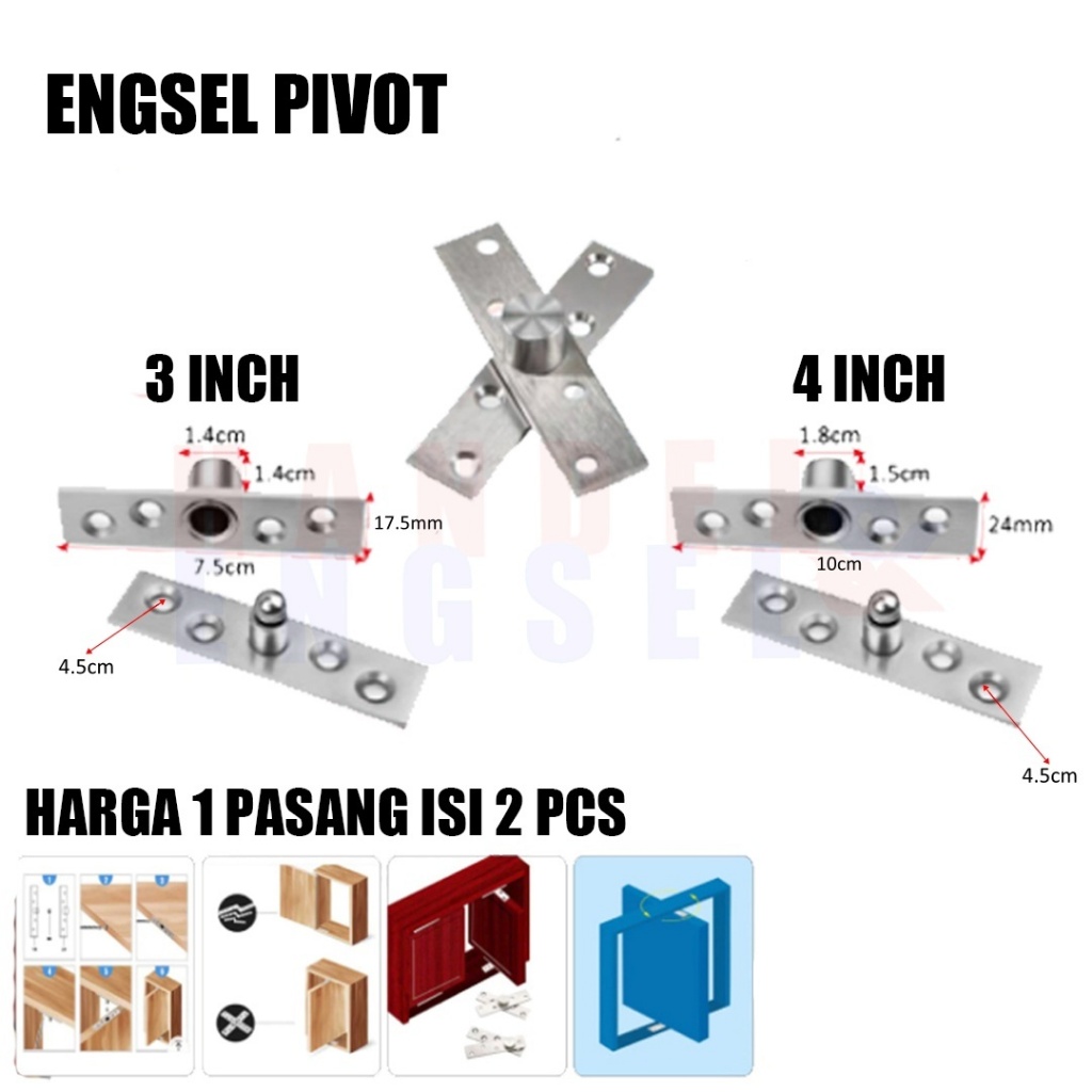 Jual Engsel Pivot Engsel Putar 360 Derajat 3 inch dan 4 inch Engsel ...
