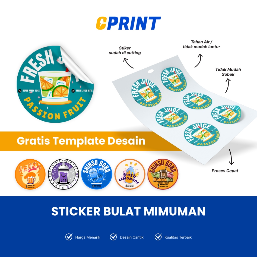 Jual Stiker Bulat Vinyl Susu Anti Air Label Minuman Segar Custom Free ...