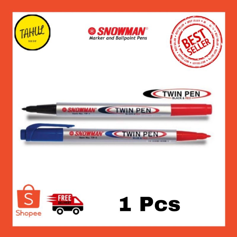 Jual SPIDOL SNOWMAN TWIN PEN (2 IN 1) TP1 WARNA Biru MERAH /HITAM Merah ...