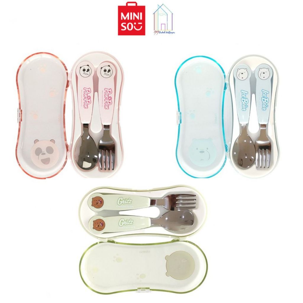 Jual MINISO CUTLERY FLATWARE SET WE BARE BEARS SPOON FORK ALAT MAKAN ...