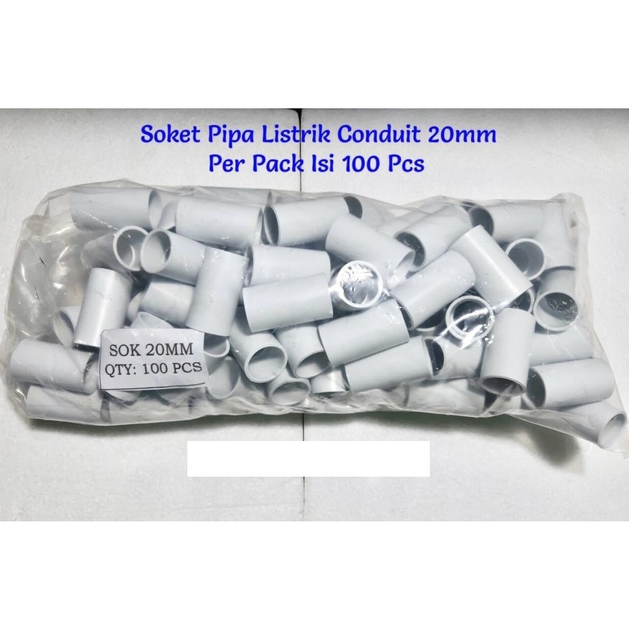 Jual 100PCS/ SOK SOCK 20MM SOCKET SAMBUNGAN PIPA PVC CONDUIT LISTRIK 20 ...
