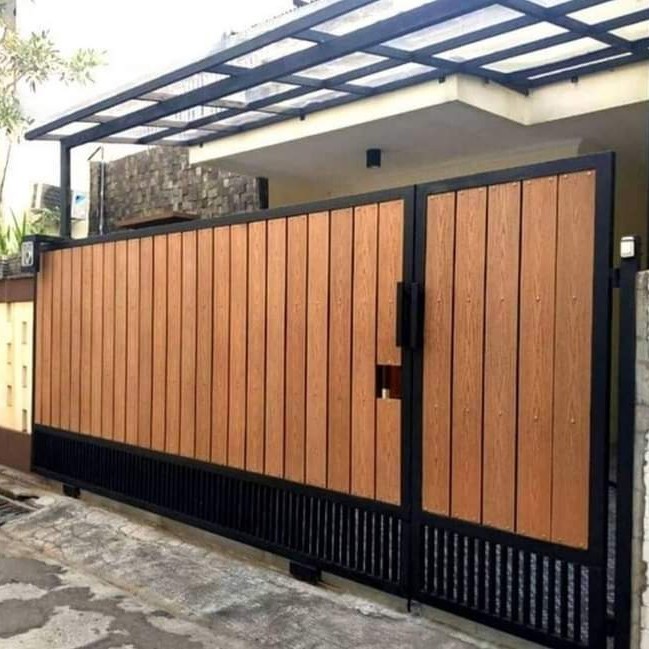 Jual pagar rumah minimalis grc motif kayu lipat | Shopee Indonesia
