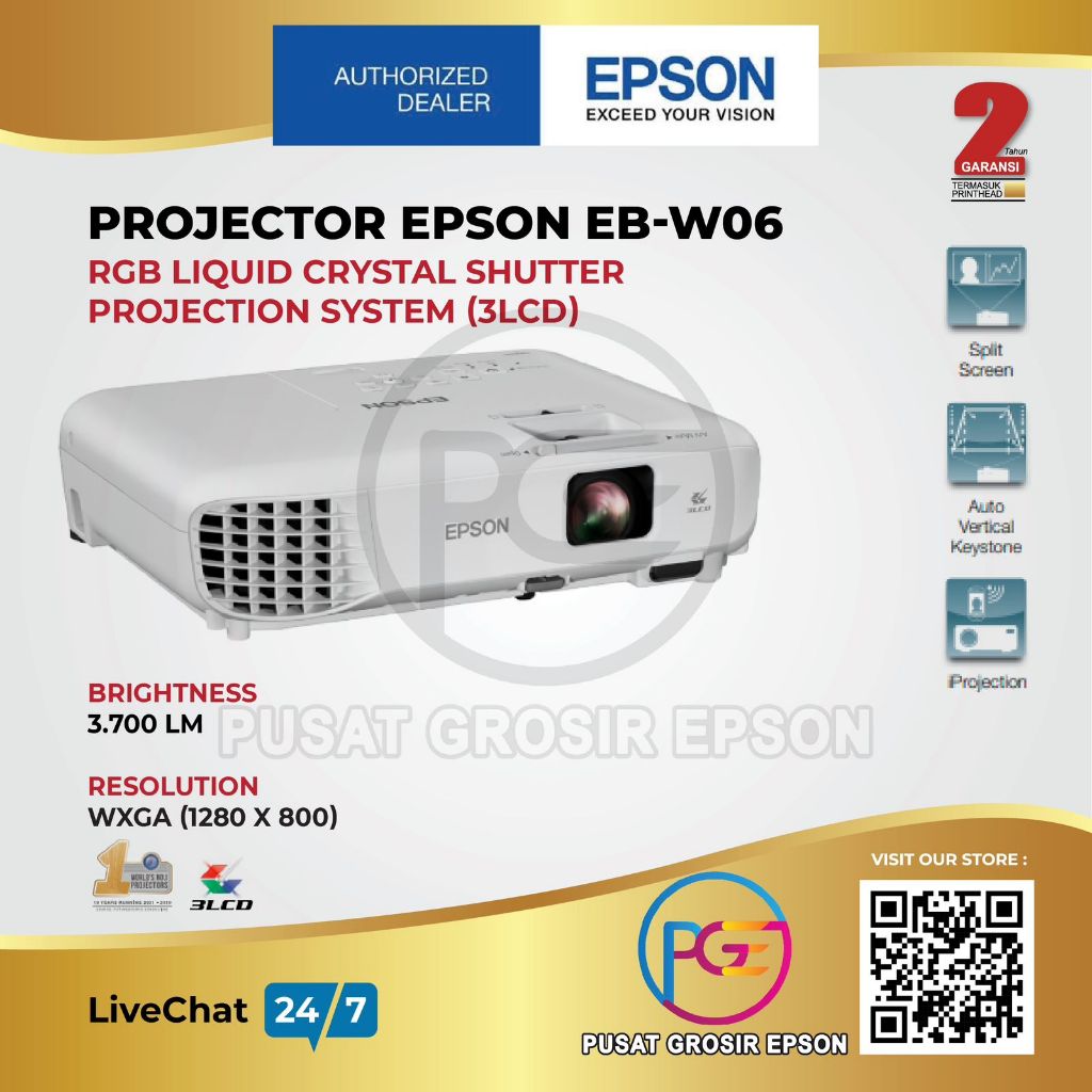 Jual Projector Epson EB-W06 EB W06 EBW06 WXGA 3LCD 3700 Lumens NEW ...