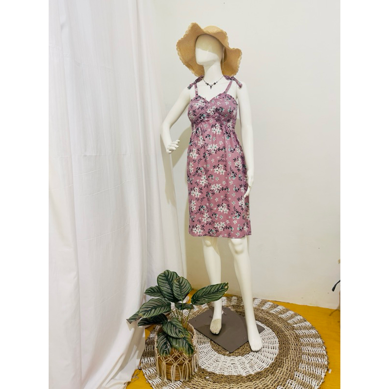 Jual daster/dress Jelita tali lepas daster midi kerut dada muat BB 55kg ...