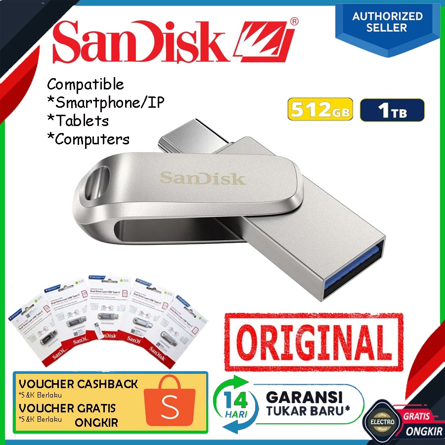 Jual SanDisk Ultra Dual Drive Luxe USB Type C 3.1 Flashdisk 1TB,500GB ...