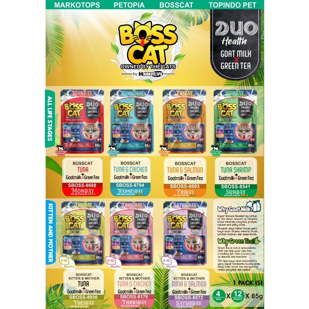 Jual Boss Cat Pouch Kitten Tuna Goat Milk Green Tea 85gr | Shopee Indonesia