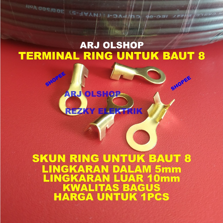 Jual Skun Ring Baut 8/Skun Bulat Baut 8/Skun Aki M5 Baut 8/Skun M5/Skun ...