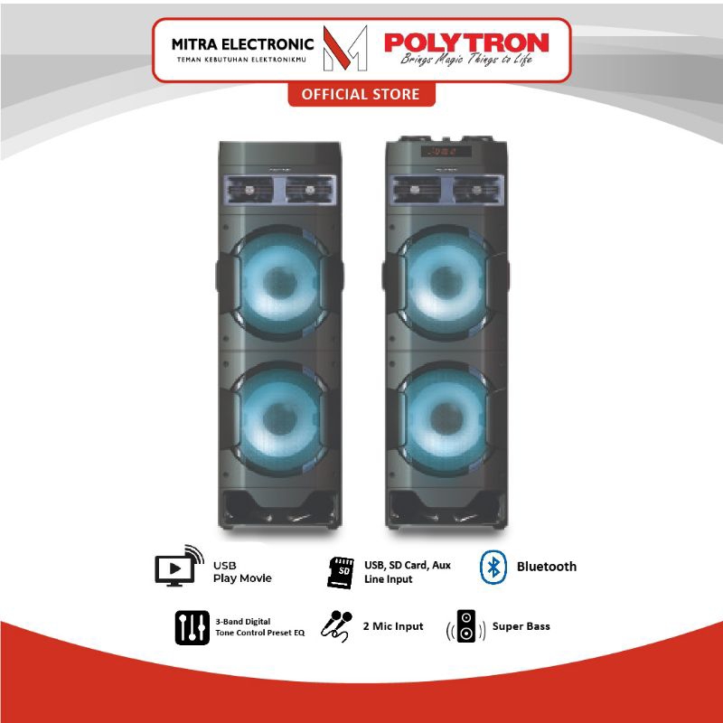 Jual Polytron Bluetooth Speaker Aktif 10 Inch Pas 10df22 Karaoke 3 Ways
