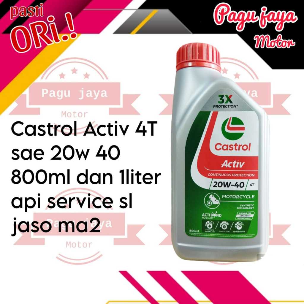Jual CASTROL ACTIV 4T SAE 20W 40 API SL JASO MA2 ISI 800ML DAN 1LITER ...