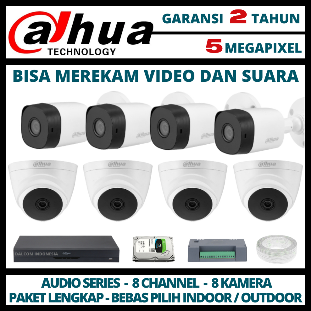 Jual PAKET CCTV DAHUA 5MP DVR 8 CHANNEL 8 KAMERA | Shopee Indonesia