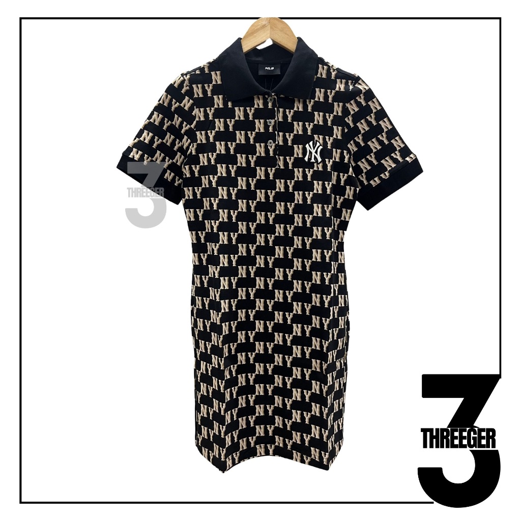 Jual MLB NY New York Yankees Brown Monogram Polo Midi Dress Black ...