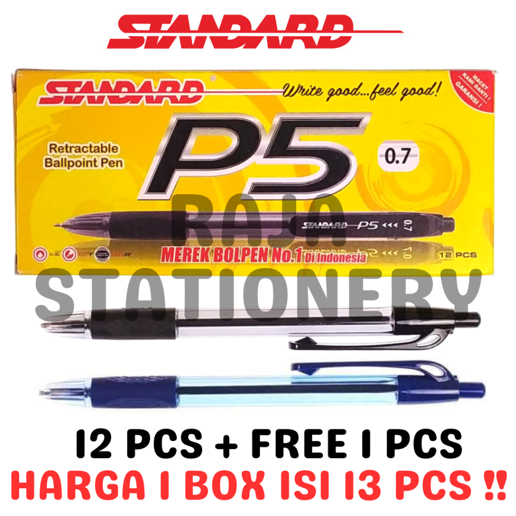 Jual STANDARD P5 0.7 BALL PEN BLACK BLUE CLICKER HITAM BIRU BOLPEN PENA ...