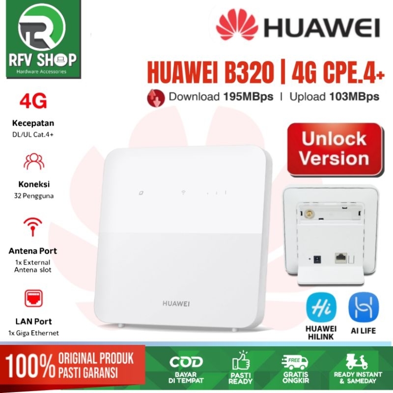 Jual B320 HUAWEI MODEM ROUTER 4G LTE 300MBPS UNLOCK ALL OPERATOR FREE ANTENA INDOOR | Shopee ...
