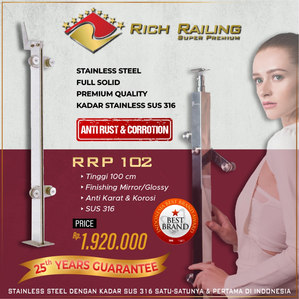 Jual [Rich Railing] Railing tangga stainless 316 tiang kaca RRP 102 ...