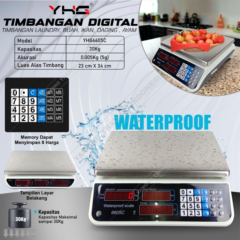 Jual Timbangan Digital Laundry Buah Paket Anti Air ACS Waterproof 30kg 5g YHG | Shopee Indonesia