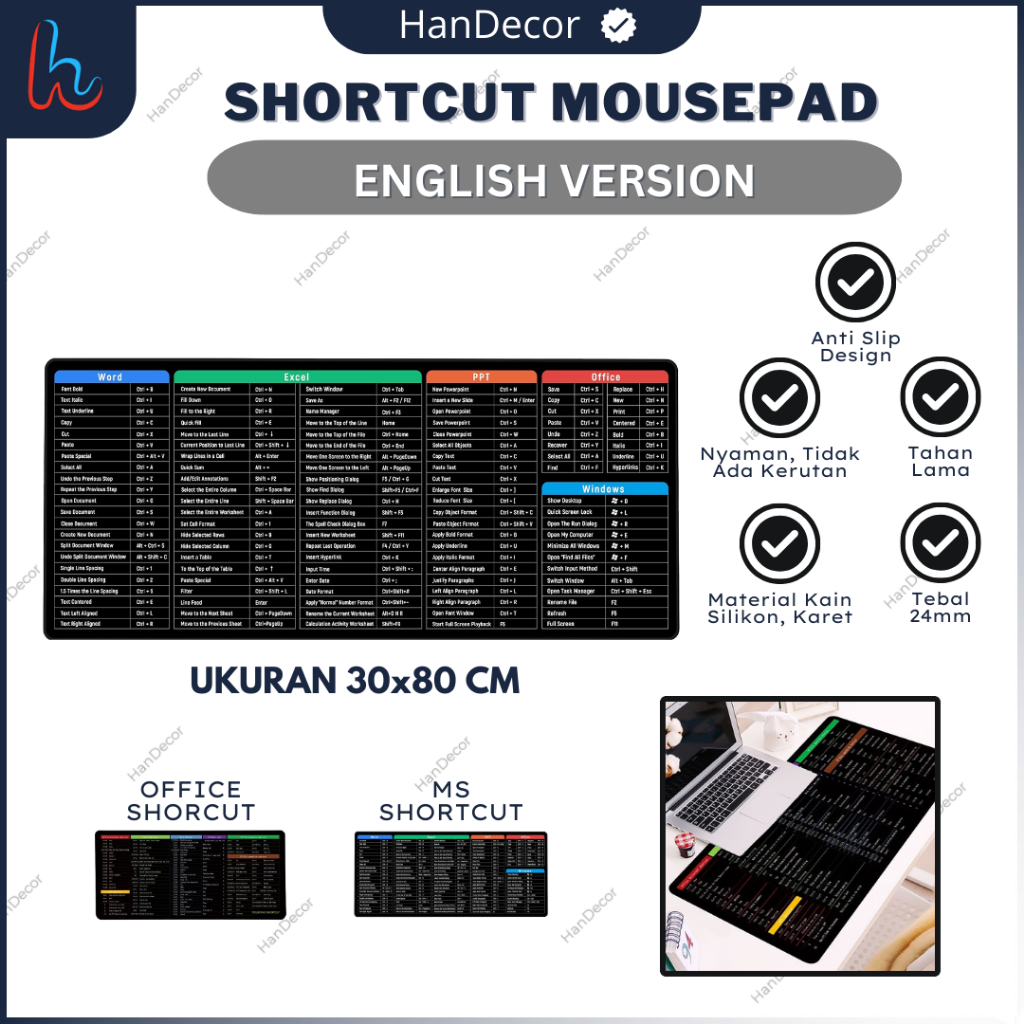 Jual Mousepad Shortcut Oversize Key Pattern Computer Accessory Gaming ...
