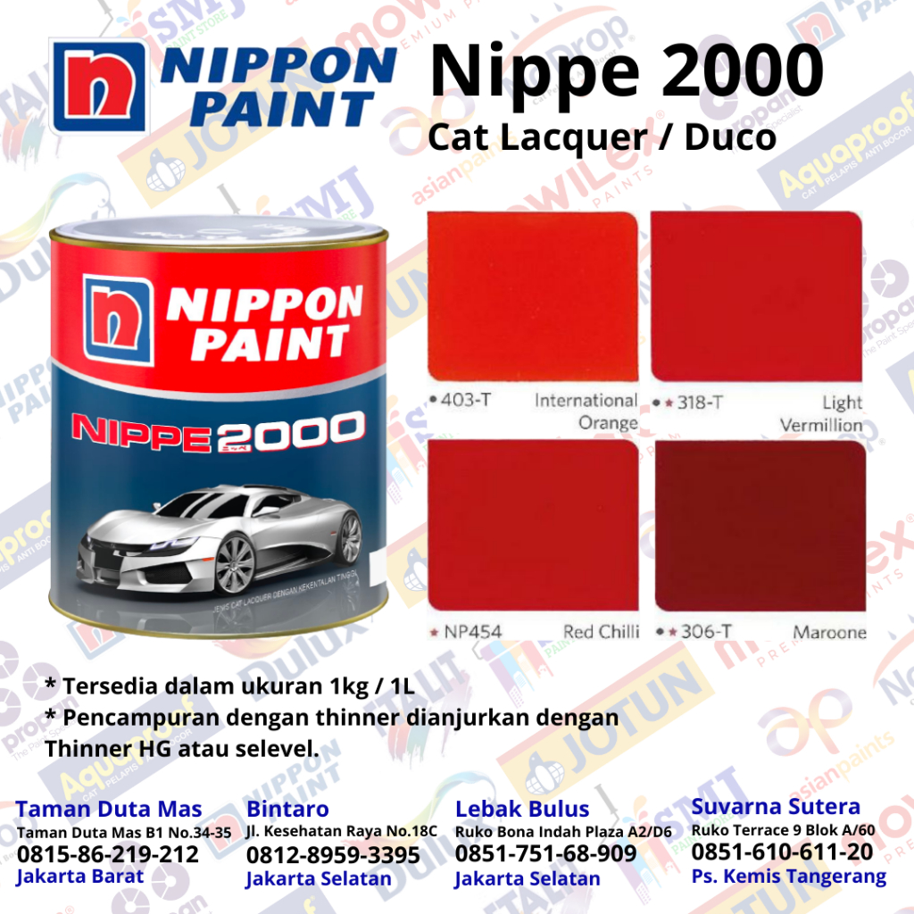 Jual CAT DUCO NIPPE 2000 - warna Merah KEMASAN 1KG | Shopee Indonesia