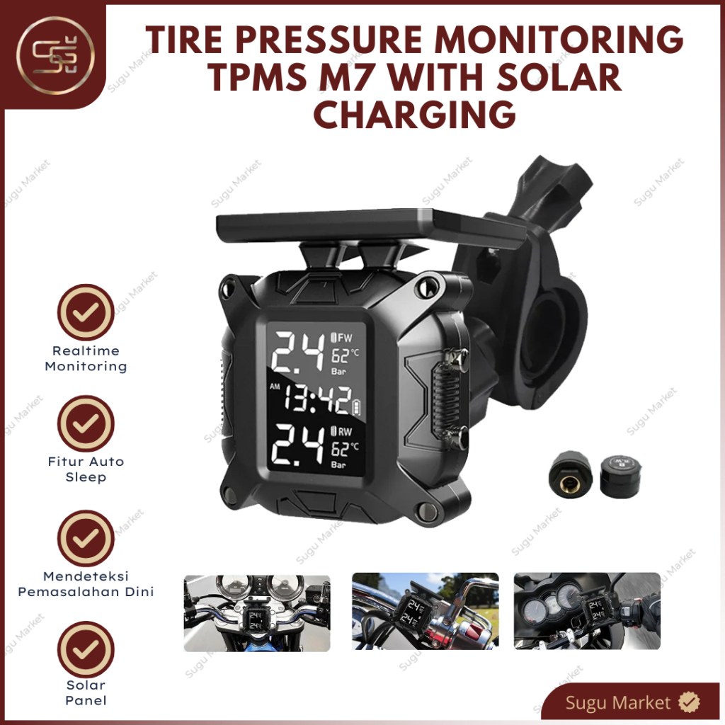 Jual TPMS M7 Solar Charging - Tire Pressure Monitoring Motorcycle Solar ...