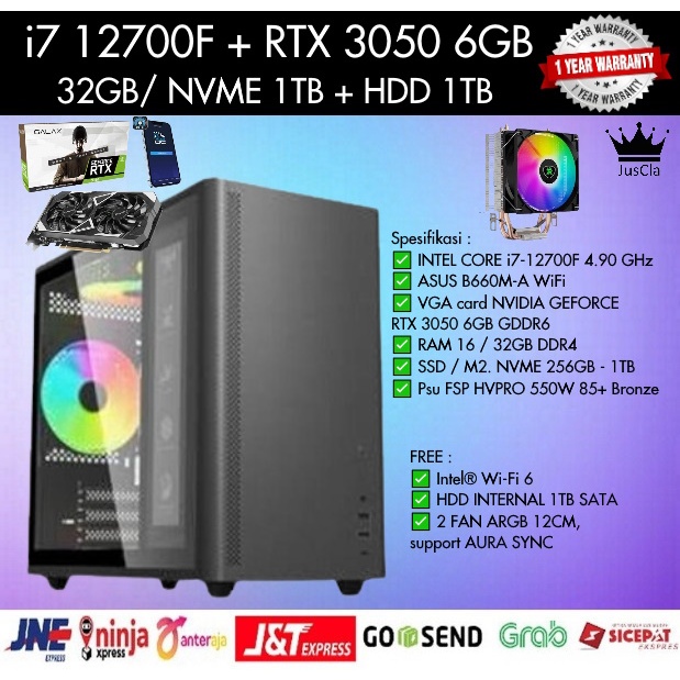 Jual PC GAMING/EDITING Intel CORE i7 12700F 4,9GHz|RAM 32GB RGB|NVME 1TB|VGA RTX 3050 6GB|WIFI ...