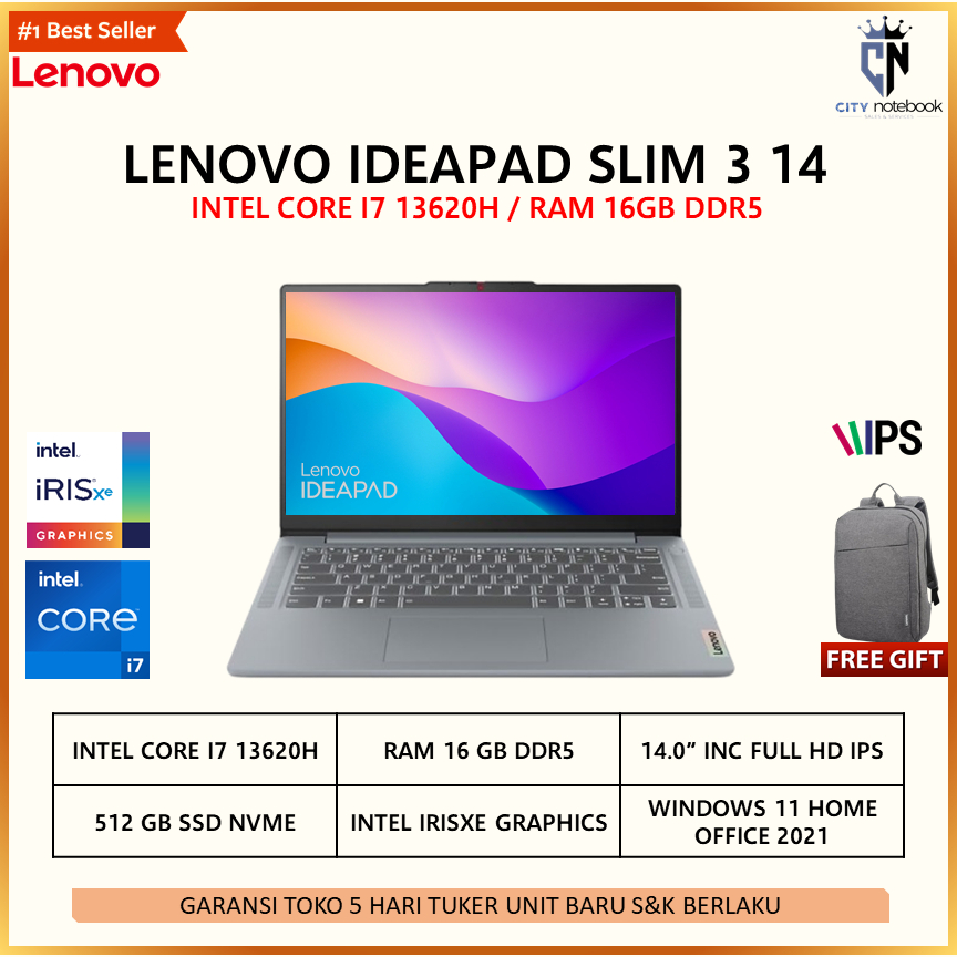 Jual Laptop Lenovo Ideapad Slim 3i 14IRH8 i7-13620H 16GB 512GB W11 OHS 14" FHD IPS | Shopee ...