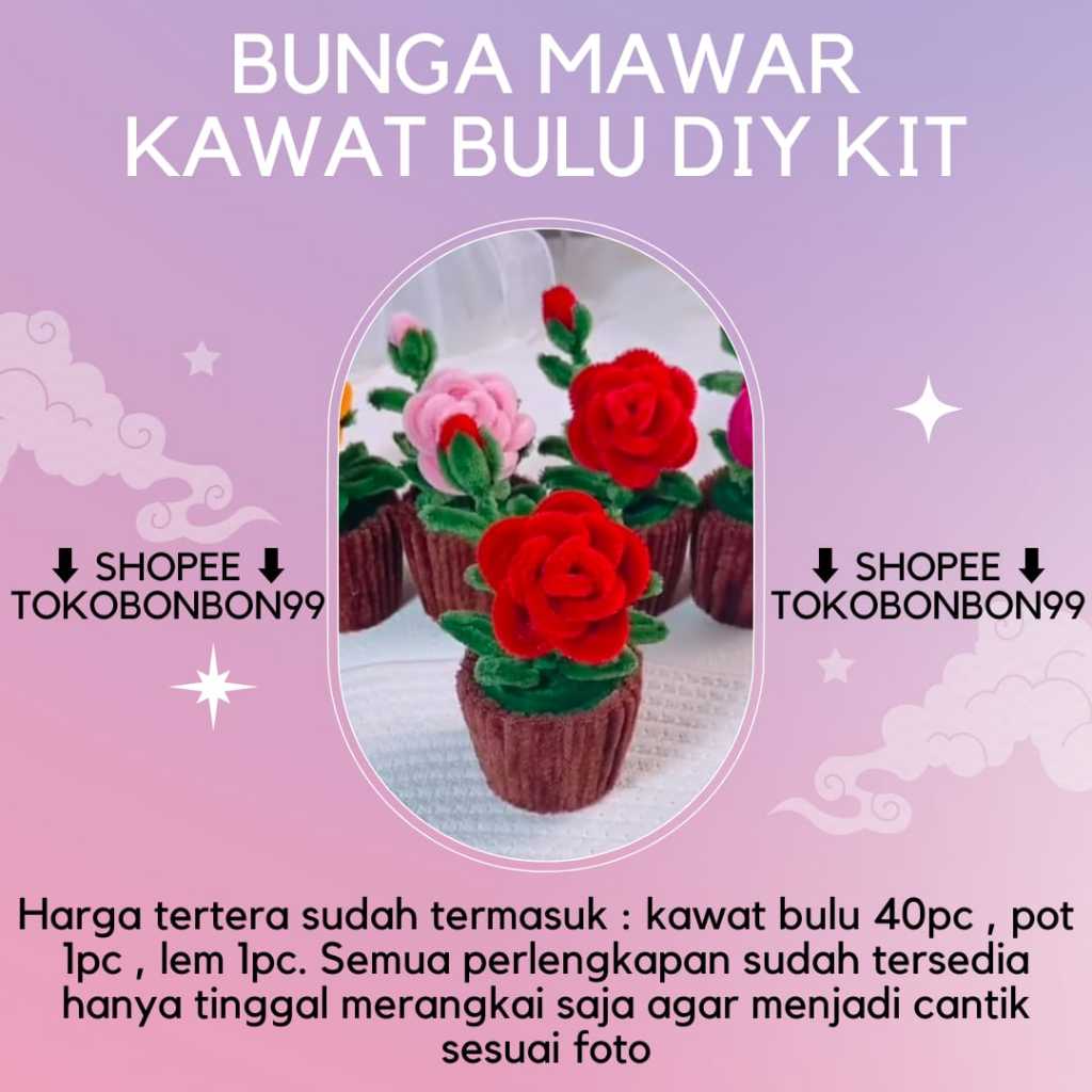 Jual Bunga Mawar Pot Kawat Bulu (DIY KIT) | Shopee Indonesia