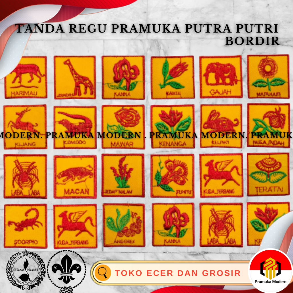 Jual Tanda regu pramuka putra putri lengkap 67 variasi bodir flora dan ...