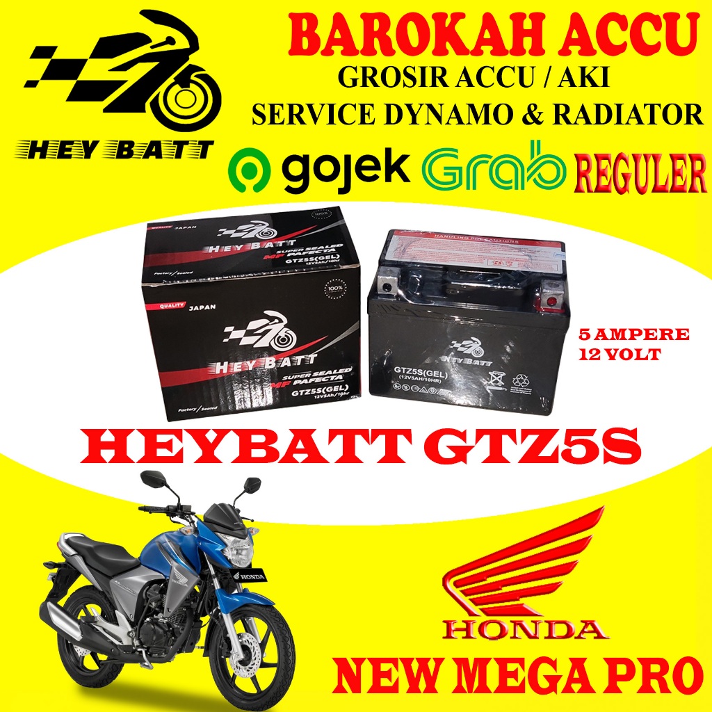 Jual AKI MOTOR HONDA NEW MEGA PRO HEYBATT GTZ5S , 5 AH | Shopee Indonesia