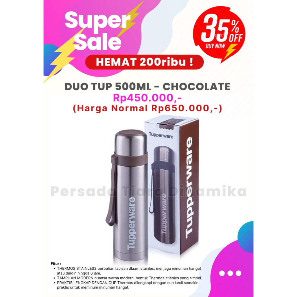 Jual TUPPERWARE DUO TUP 500ML CHOCOLATE - TERMOS STAINLESS TAHAN 6 JAM ...