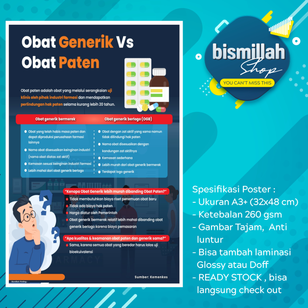 Jual Poster kesehatan Obat Generik Vs Obat paten | Shopee Indonesia