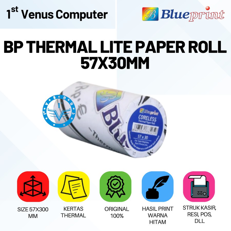 Jual BP THERMAL LITE PAPER ROLL 57 X 30 / BLUEPRINT THERMAL / BP-PROL06 ...