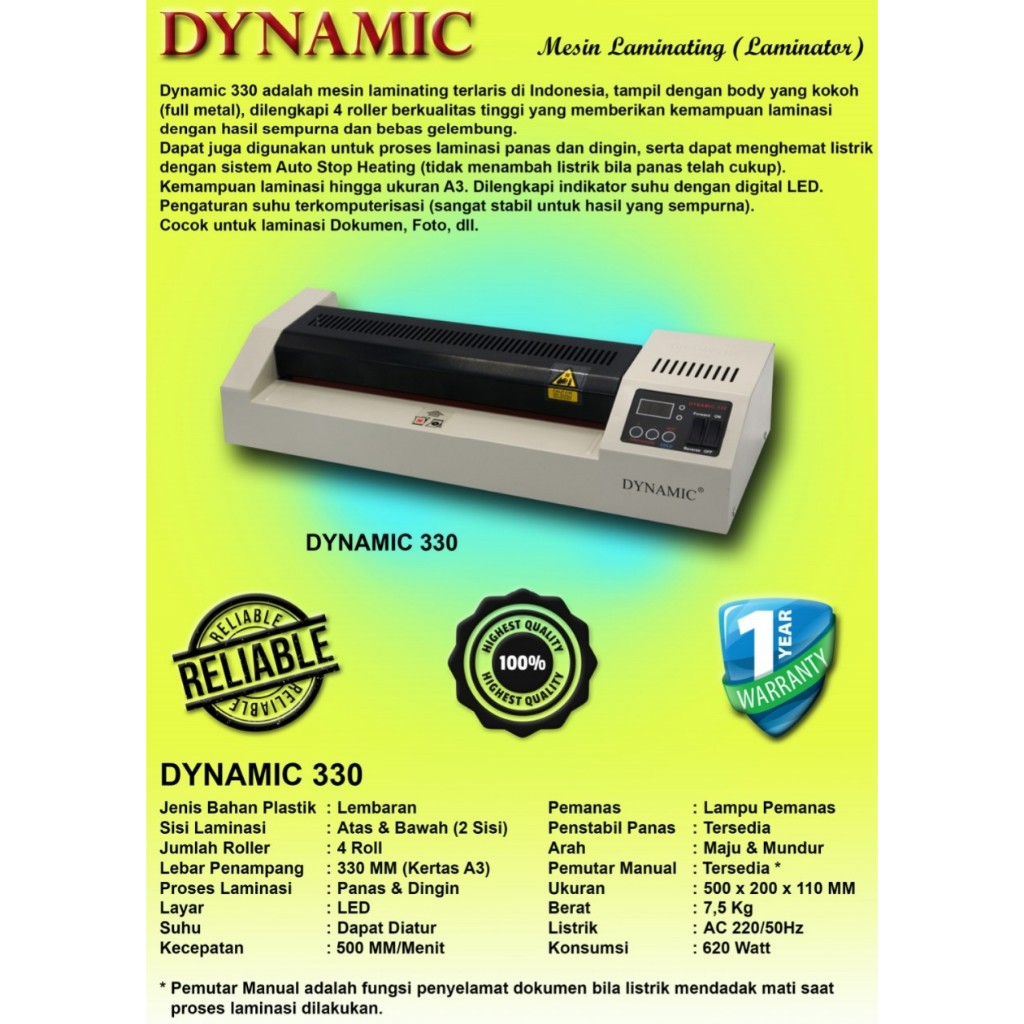 Jual Mesin Laminating DYNAMIC 330 (LED) Laminator A3 | Shopee Indonesia