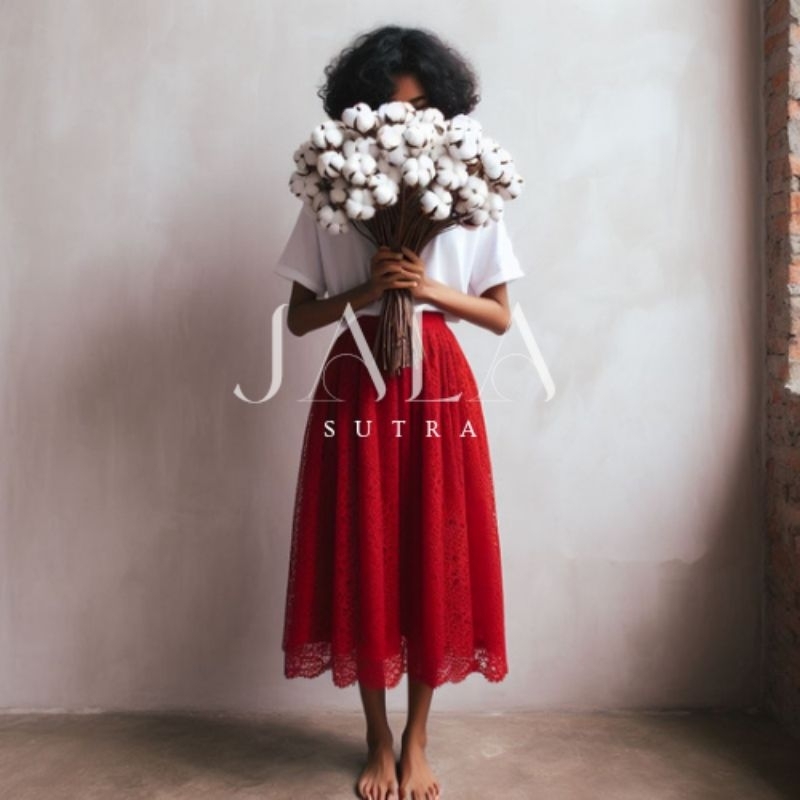 Jual LUNA LOVE ~ Rok Renda Midi Merah All Size, Rok renda merah panjang ...
