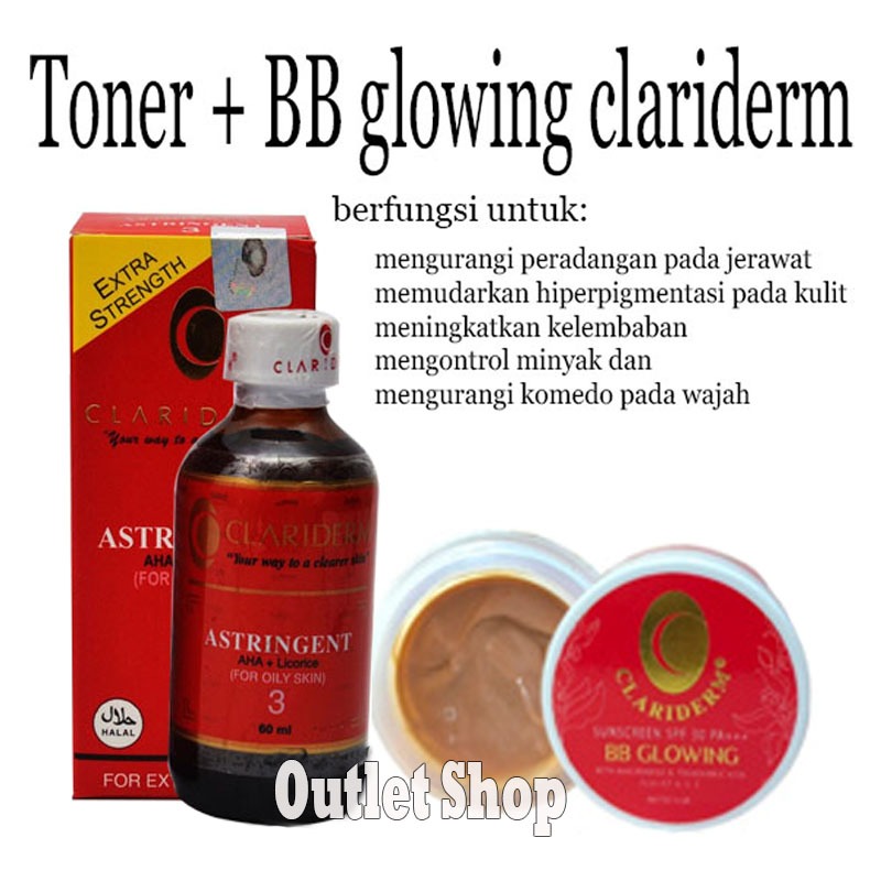 Jual PAKET PENCERAH WAJAH CLARIDERM 2IN1 - TONER CLARIDERM 60ML - BB ...