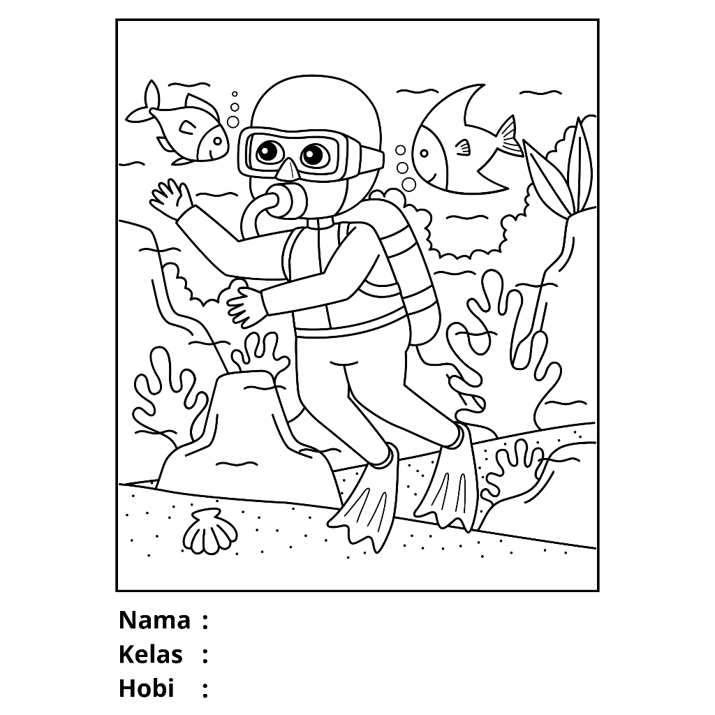 Jual DIY Coloring Page / Belajar Dan Mewarnai Lembar Sketsa Tema Pantai ...