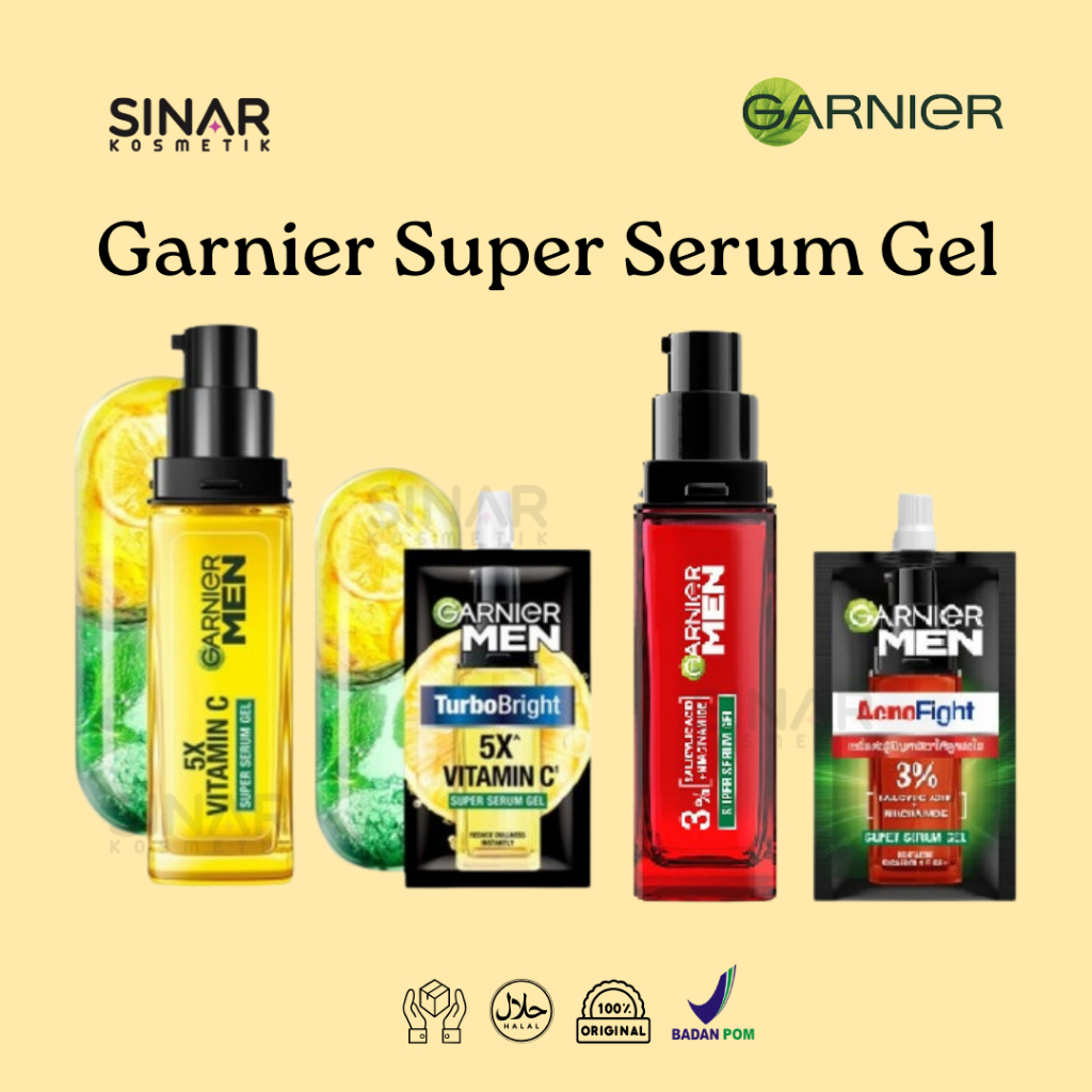 Jual Garnier Men Turbo Bright 5x Vitamin C / Acno Fight Super Serum Gel Sachet 7.5 ml - 30ml ...