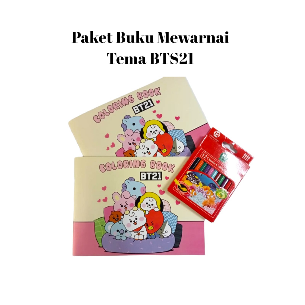 Jual PAKET MEWARNAI SOUVENIR ULANG TAHUN TEMA BTS21 | Shopee Indonesia