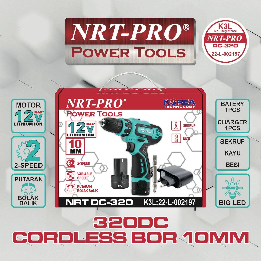Jual NRT PRO DC320 bor cordless 12V screwdriver drill DC 320 bor obeng ...