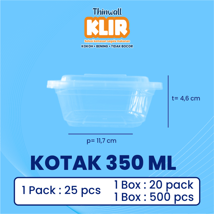 Jual Thinwall Square 350ml merek KLIR - isi 25 pcs/pack | Shopee Indonesia