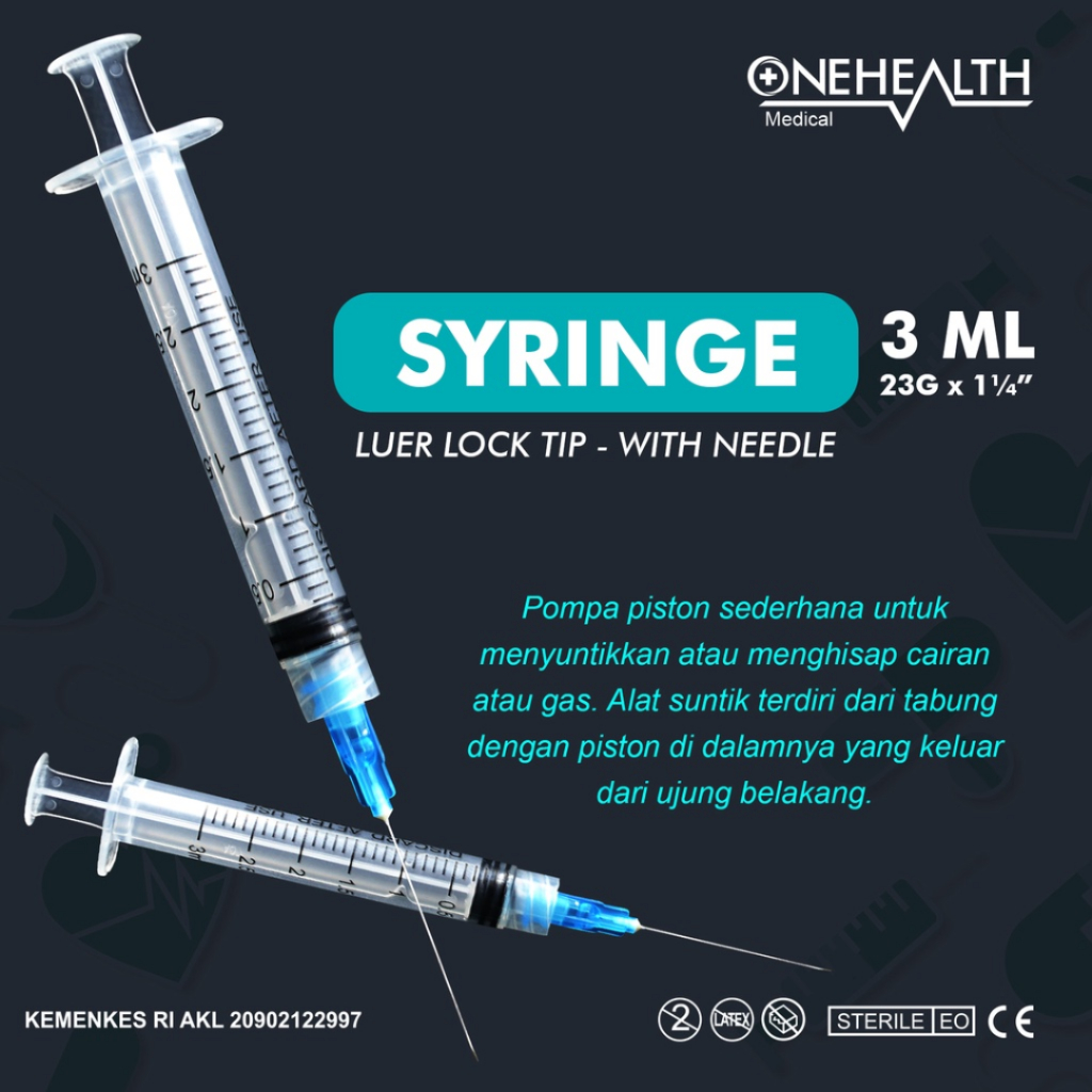 Jual Syringe 3cc / Spuit 3cc Onehealth / Jarum Suntik 3ml Per Pcs ...